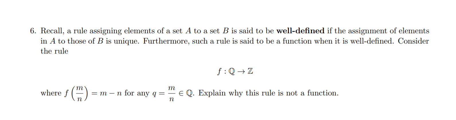Solved 6. Recall, a rule assigning elements of a set A to a | Chegg.com