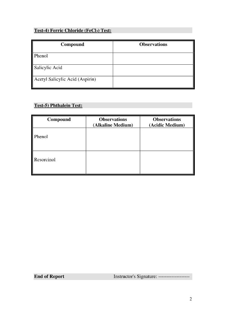 Solved Test-4) Ferric Chloride (FeCl3) Test: Compound | Chegg.com
