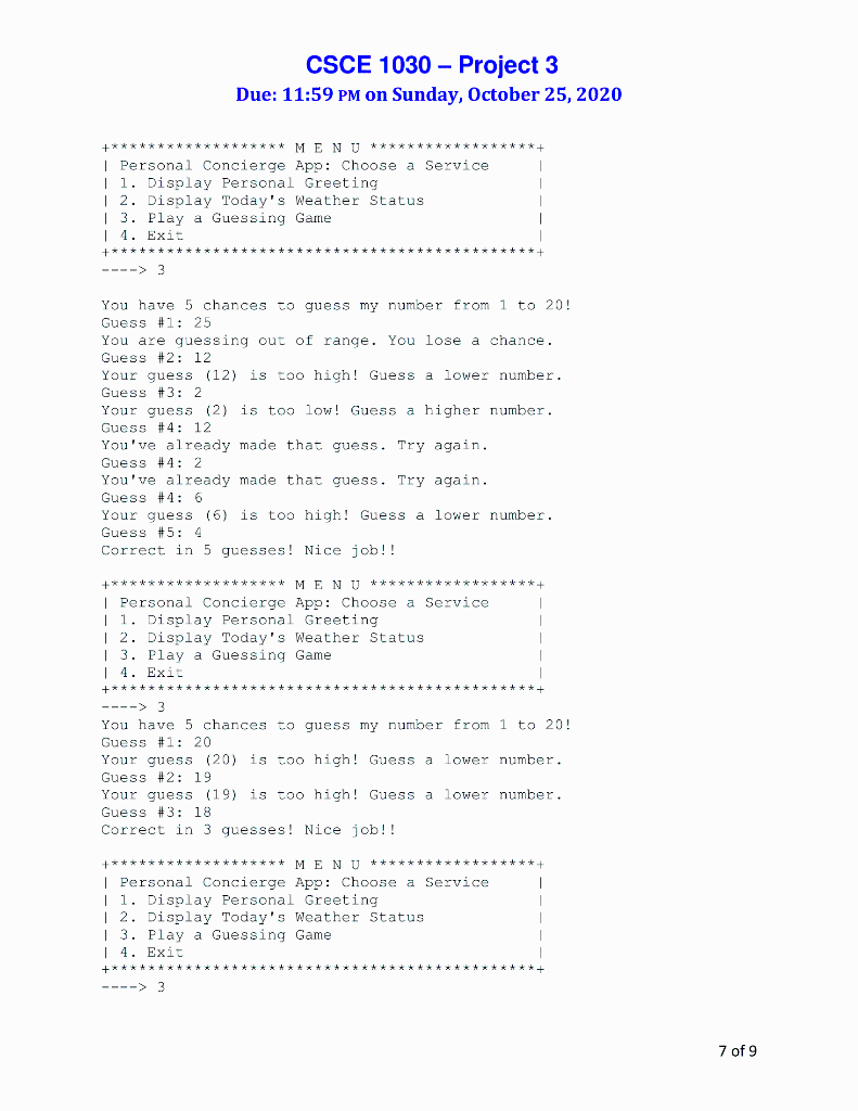 . CSCE 1030 – Project 3 Due: 11:59 PM on Sunday, | Chegg.com