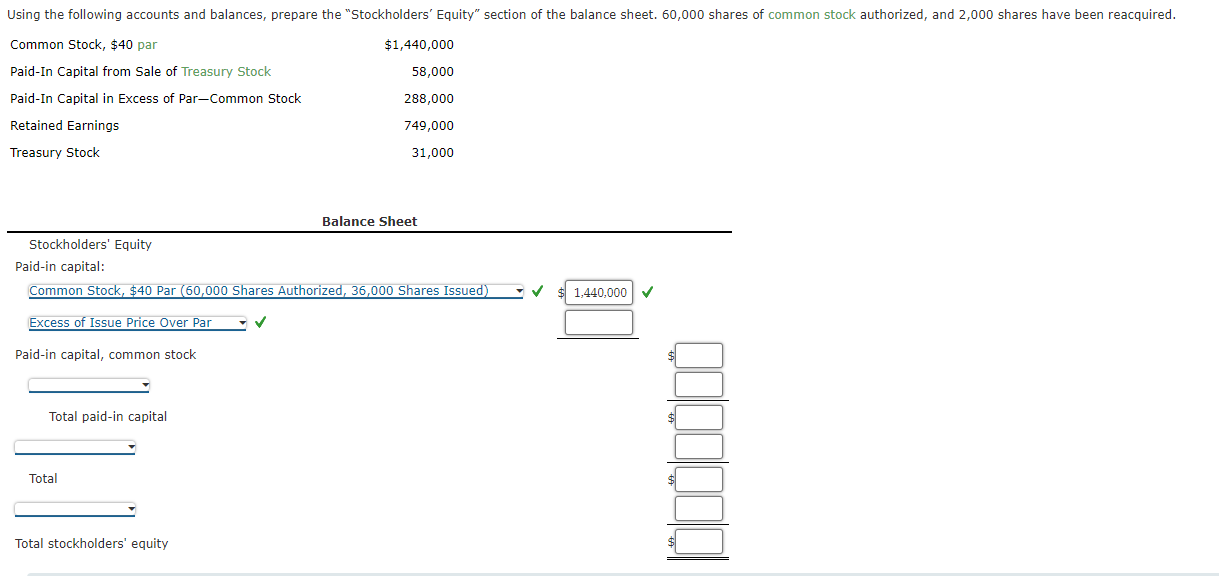 Solved Common Stock, \$40 par Paid-In Capital from Sale of | Chegg.com