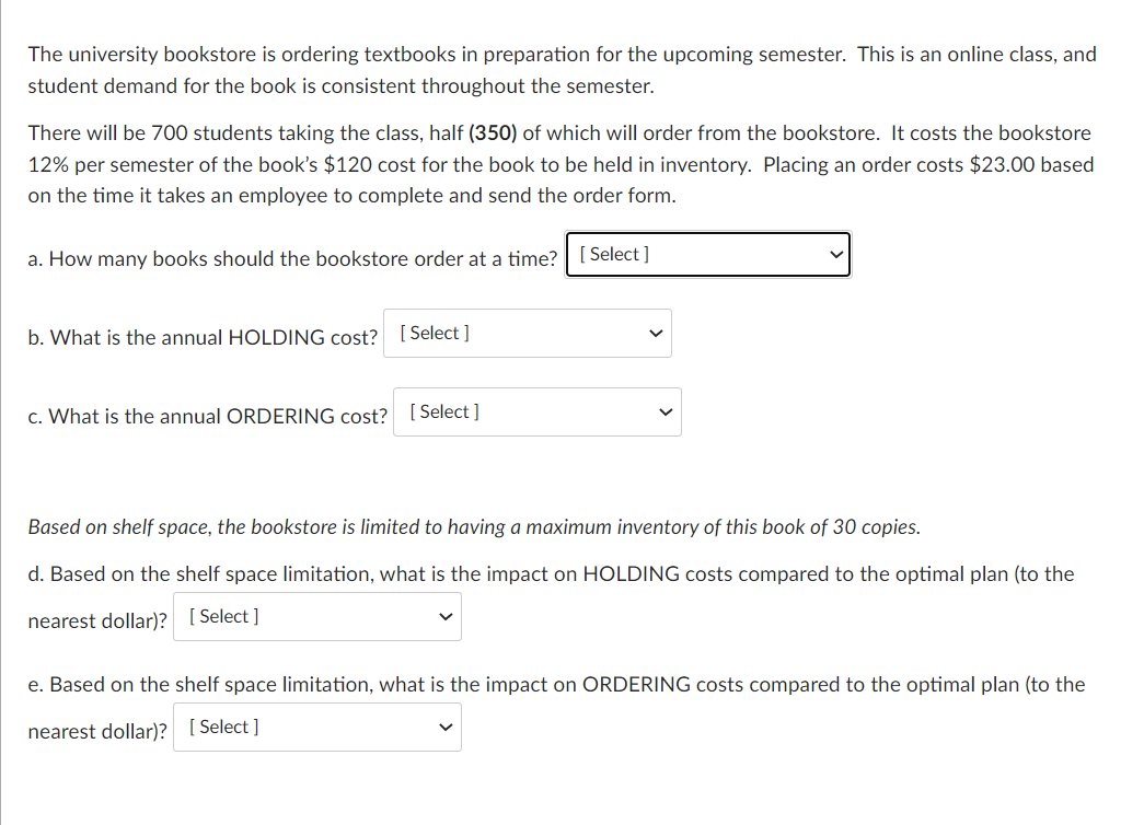 Solved e university bookstore is ordering textbooks in | Chegg.com