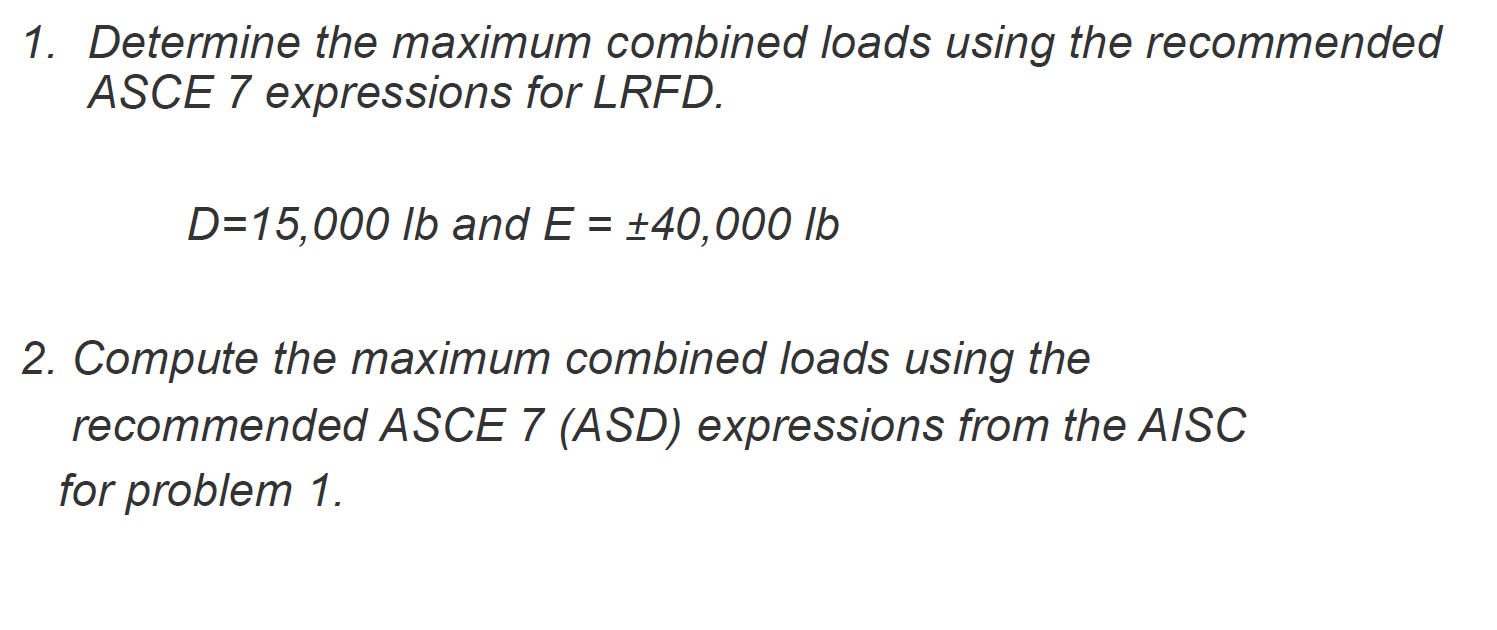 Solved 1. Determine the maximum combined loads using the | Chegg.com