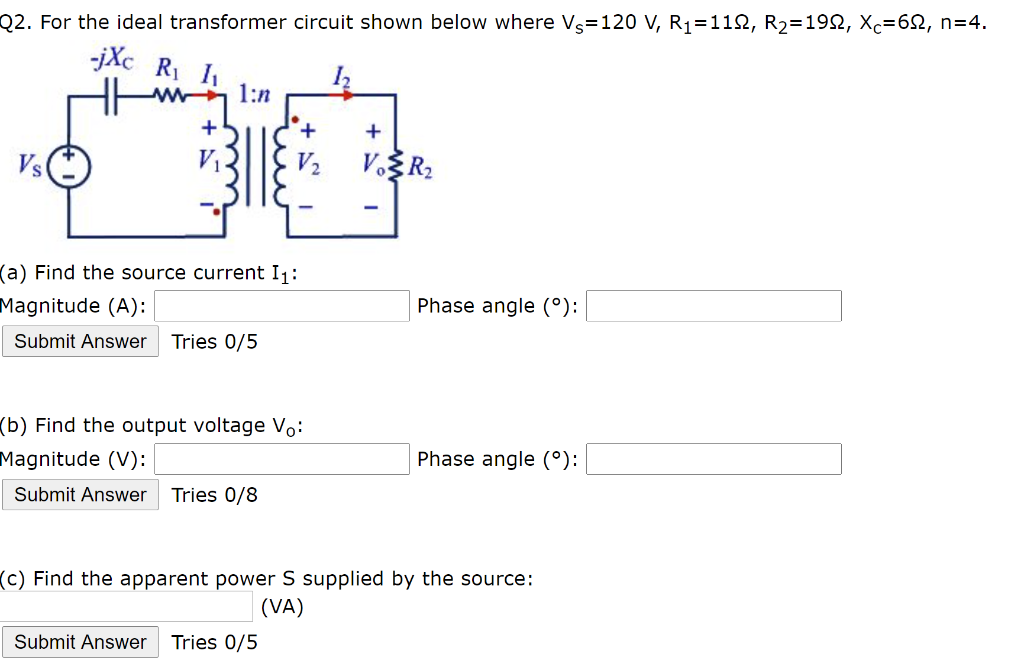 Solved Q2. For the ideal transformer circuit shown below | Chegg.com