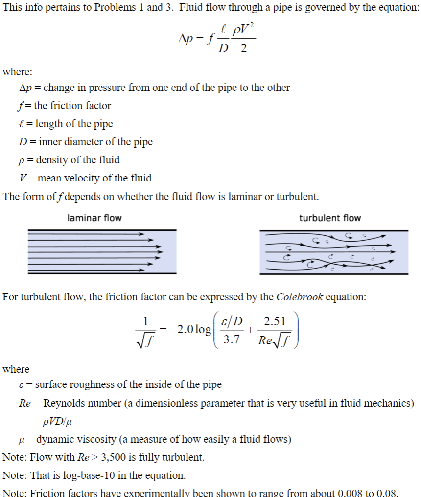 Solved This info pertains to Problems 1 and 3. Fluid flow | Chegg.com