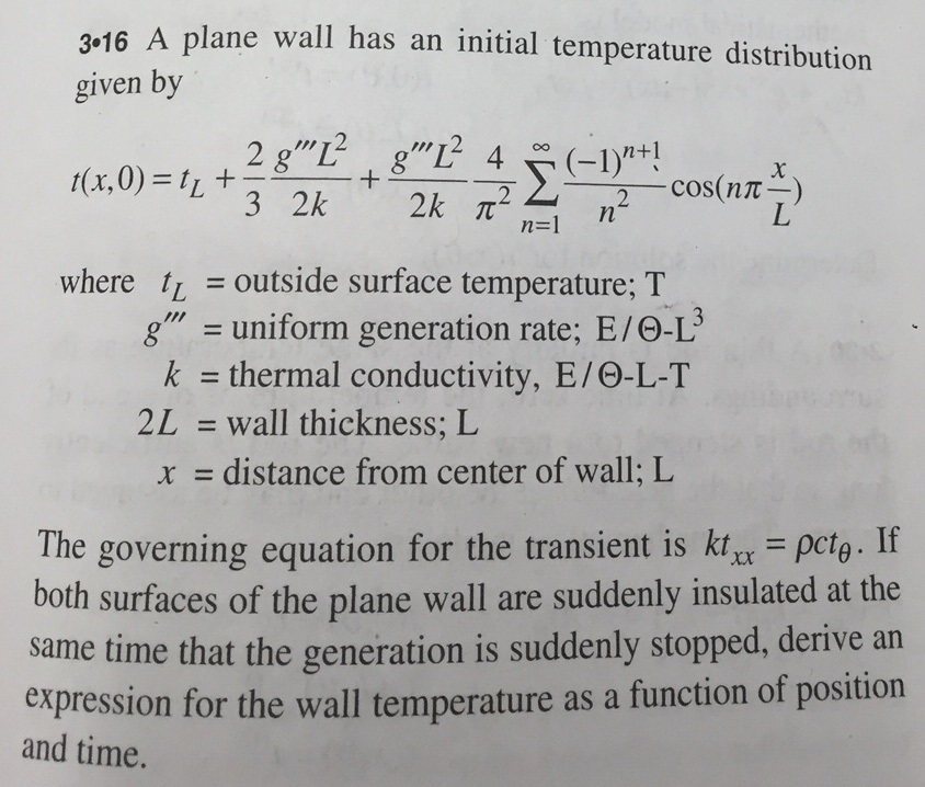 Solved 3.16 A plane wall has an initial temperature | Chegg.com