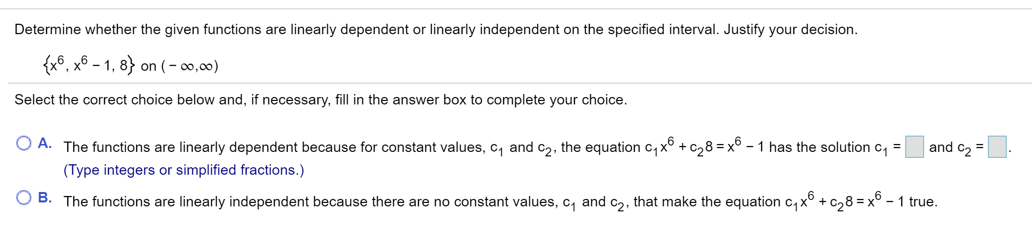 Solved Determine whether the given functions are linearly | Chegg.com