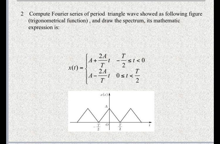 Solved 2 Compute Fourier series of period triangle wave | Chegg.com