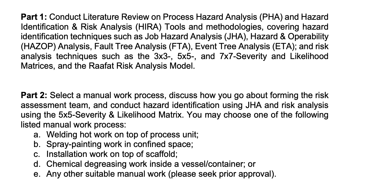 Solved Part 1: Conduct Literature Review on Process Hazard | Chegg.com