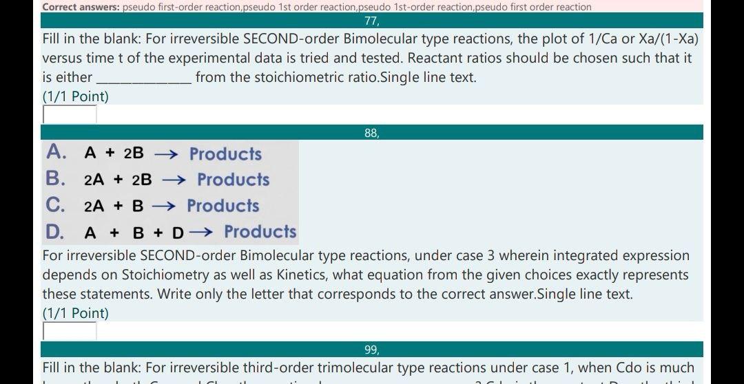 Solved Correct Answers Pseudo First Order Reaction Pseudo 1058