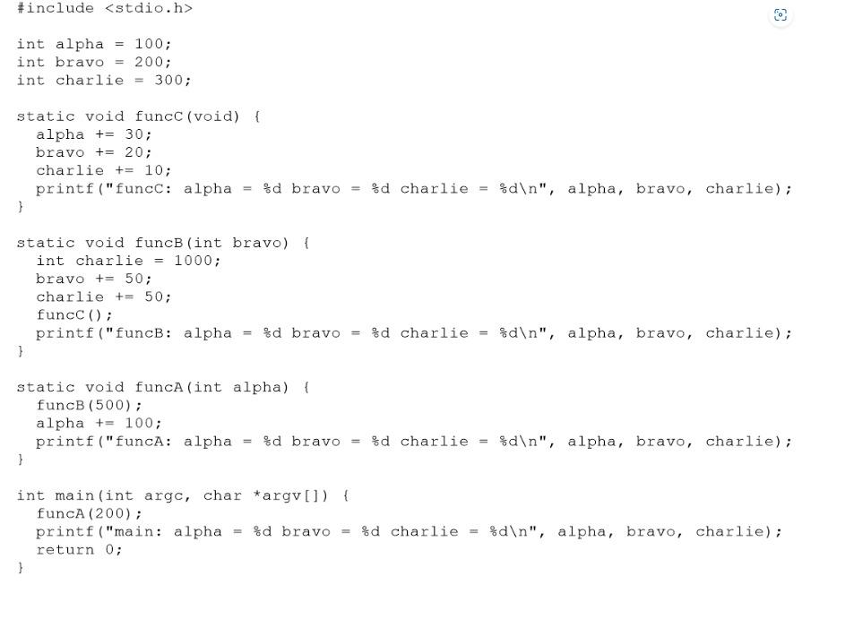 Solved 1a.In fake C with dynamic scope, the first line | Chegg.com