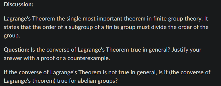 Solved Discussion: Lagrange's Theorem the single most | Chegg.com