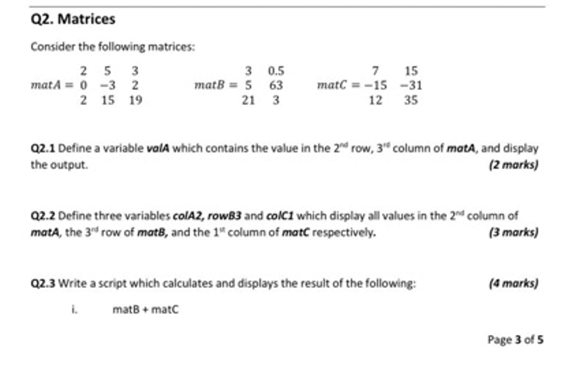 Solved Q2. Matrices Consider the following matrices: 2 5 3 3 | Chegg.com
