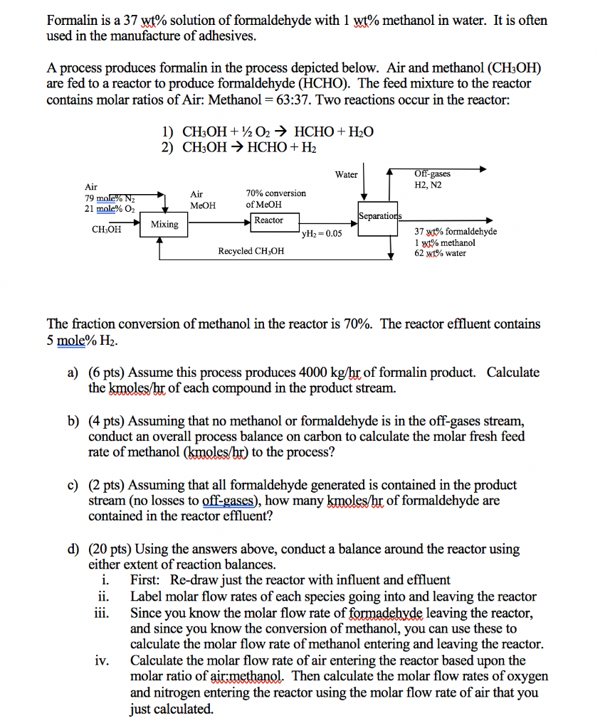 Solved Formalin is a 37 wt% solution of formaldehyde with 1 | Chegg.com