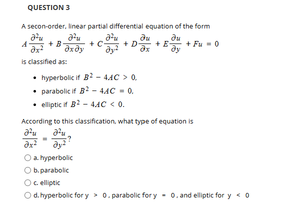 Question 3a Secon Order Linear Partial Differential