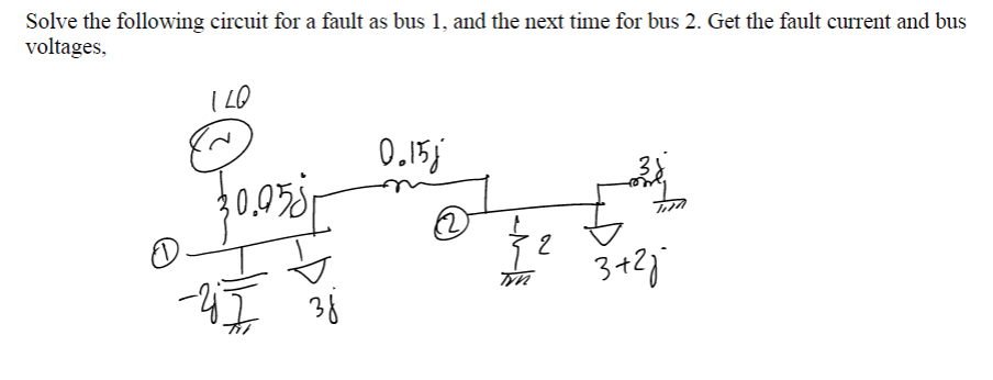Solved Solve the following circuit for a fault as bus 1 , | Chegg.com