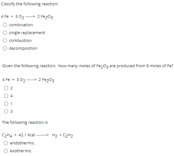 Solved Classify The Following Reaction 4 Fe 3 02