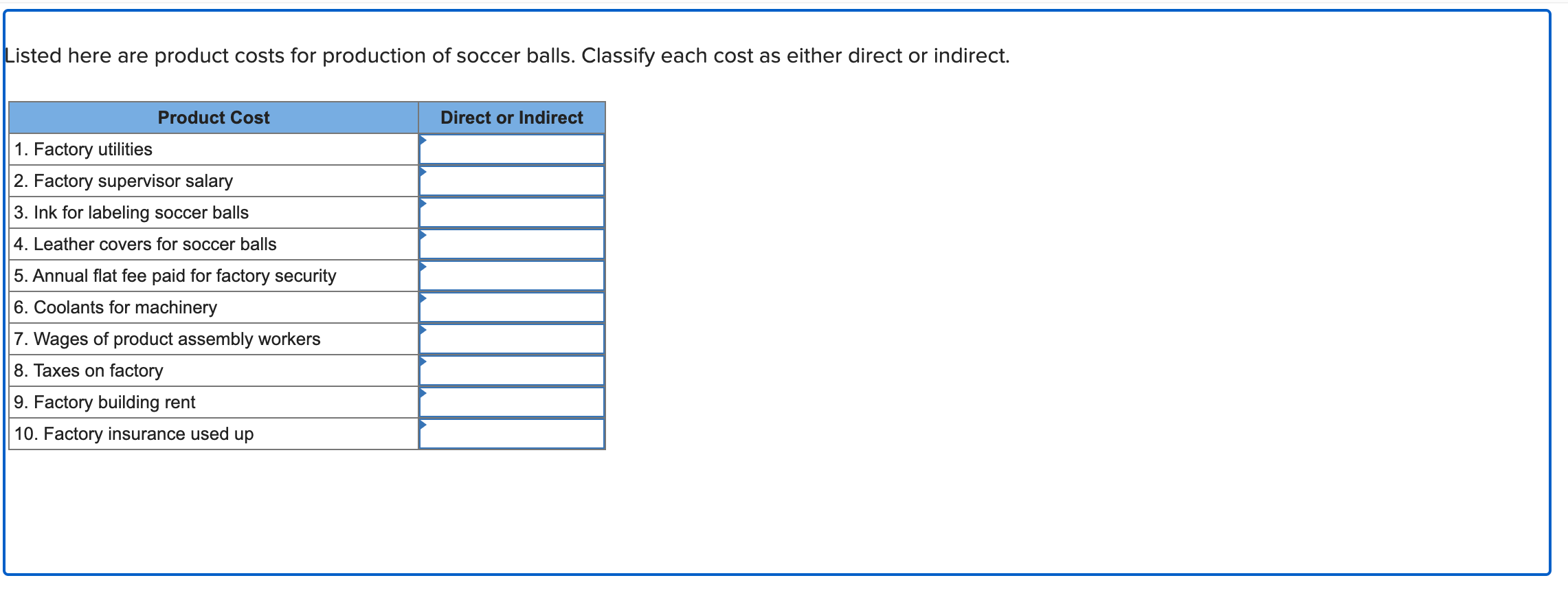 Solved _isted here are product costs for production of | Chegg.com