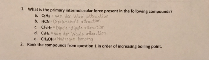 Solved 1. What is the primary intermolecular force present | Chegg.com