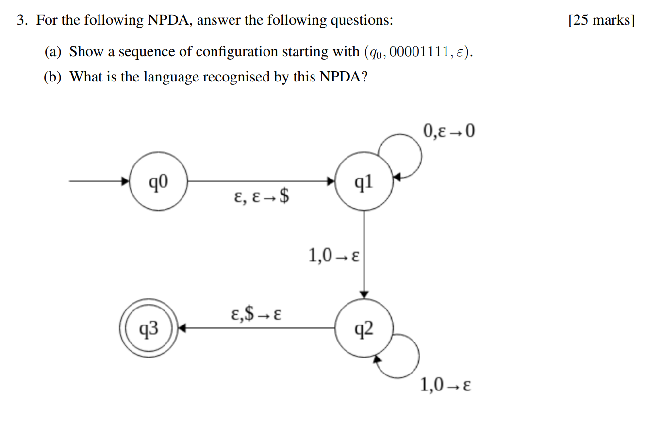 3. For the following NPDA, answer the following | Chegg.com
