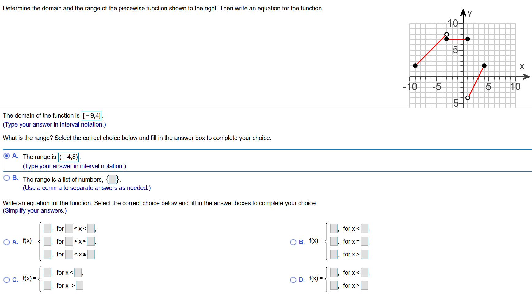 Solved Determine The Domain And The Range Of The Piecewise