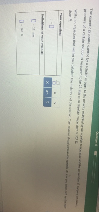 Solved The osmotic pressure exerted by a solution is equal | Chegg.com
