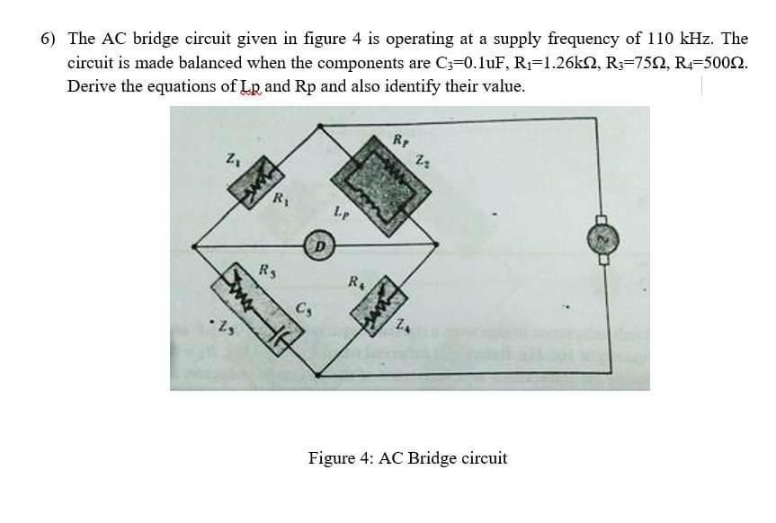 Solved 6) The AC bridge circuit given in figure 4 is | Chegg.com