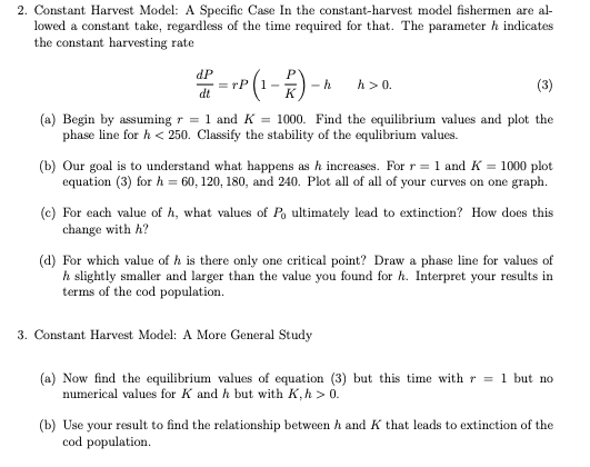 2. Constant Harvest Model: A Specific Case In the | Chegg.com