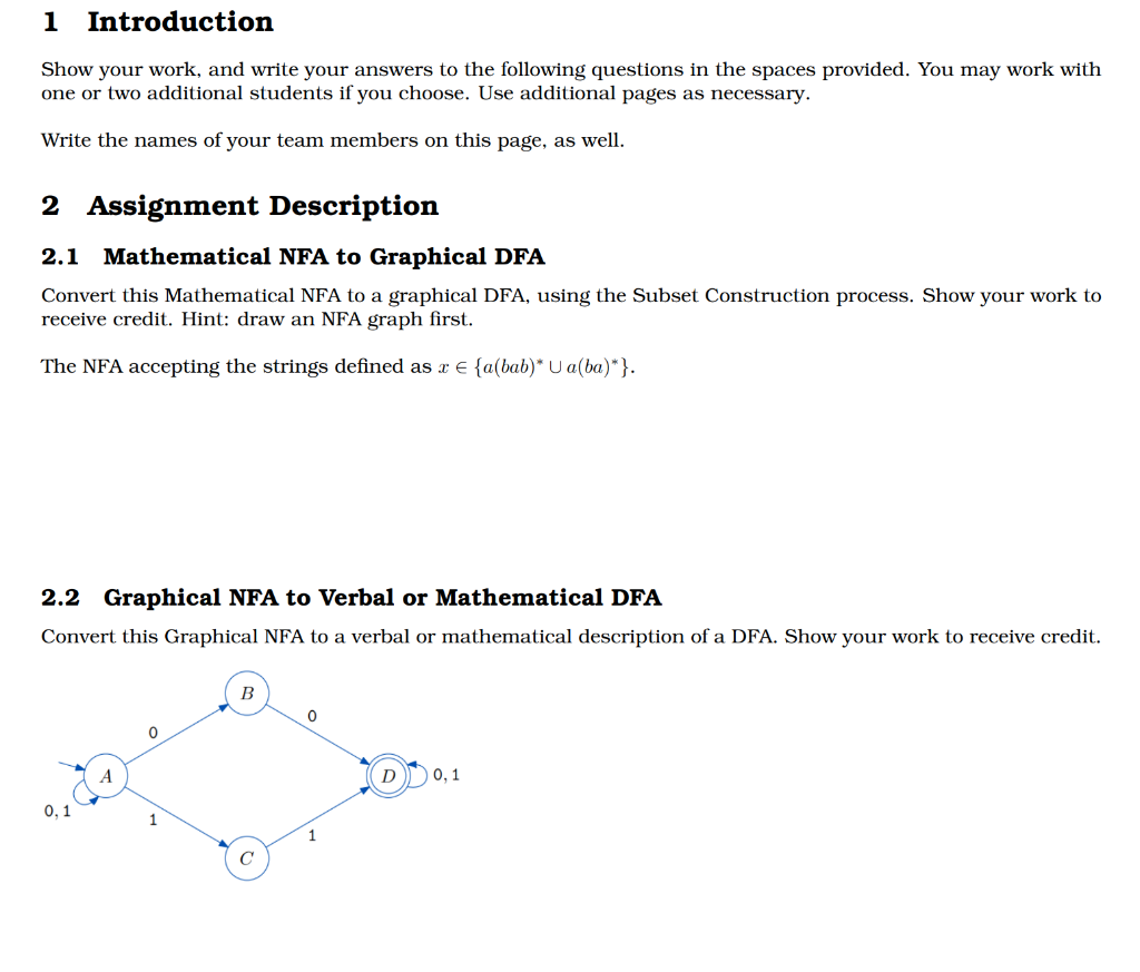 Solved 1 Introduction Show your work, and write your answers | Chegg.com