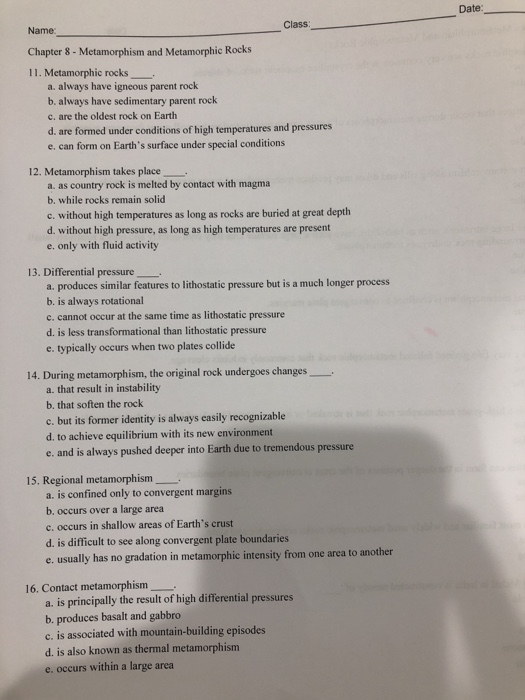 Solved Date_ Class: Name Chapter &-Metamorphism and | Chegg.com Solved Date_ Class: Name Chapter &-Metamorphism and | Chegg.com