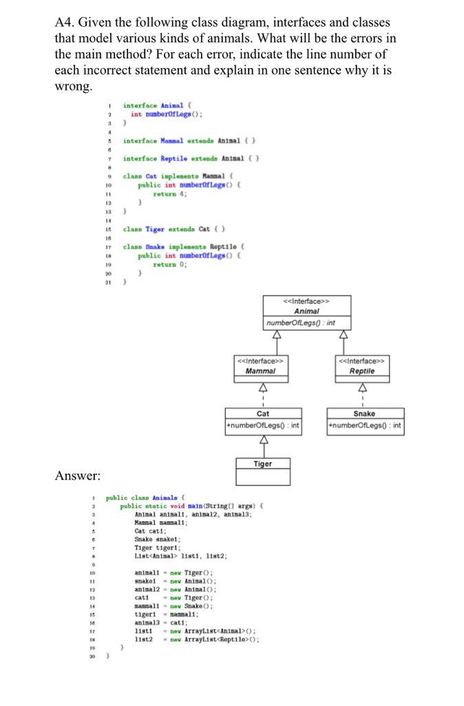 Solved A4. Given the following class diagram, interfaces and | Chegg.com