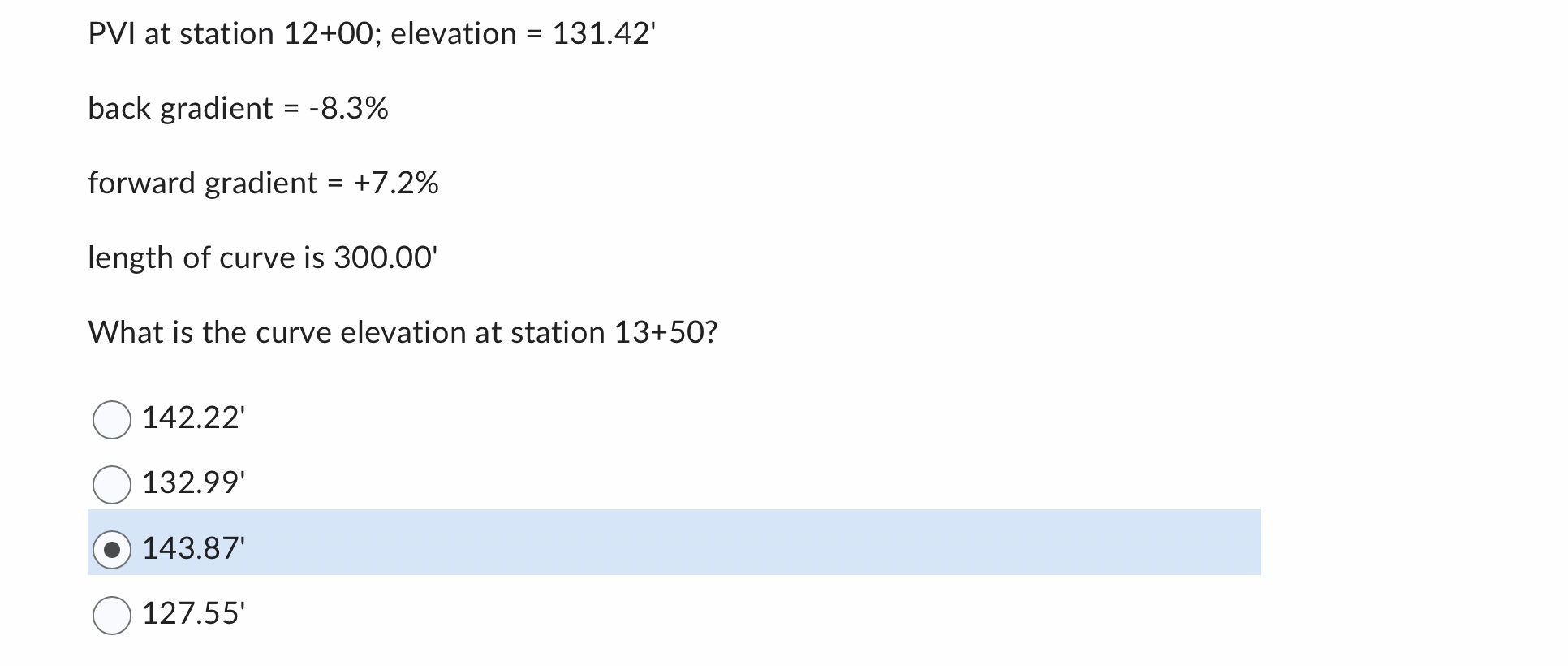 Solved PVI at station 10+25; elevation 80.34′ | Chegg.com