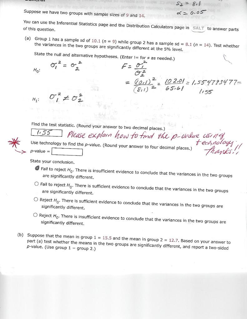 Solved Suppose we have two groups with sample sizes of 9 and | Chegg.com