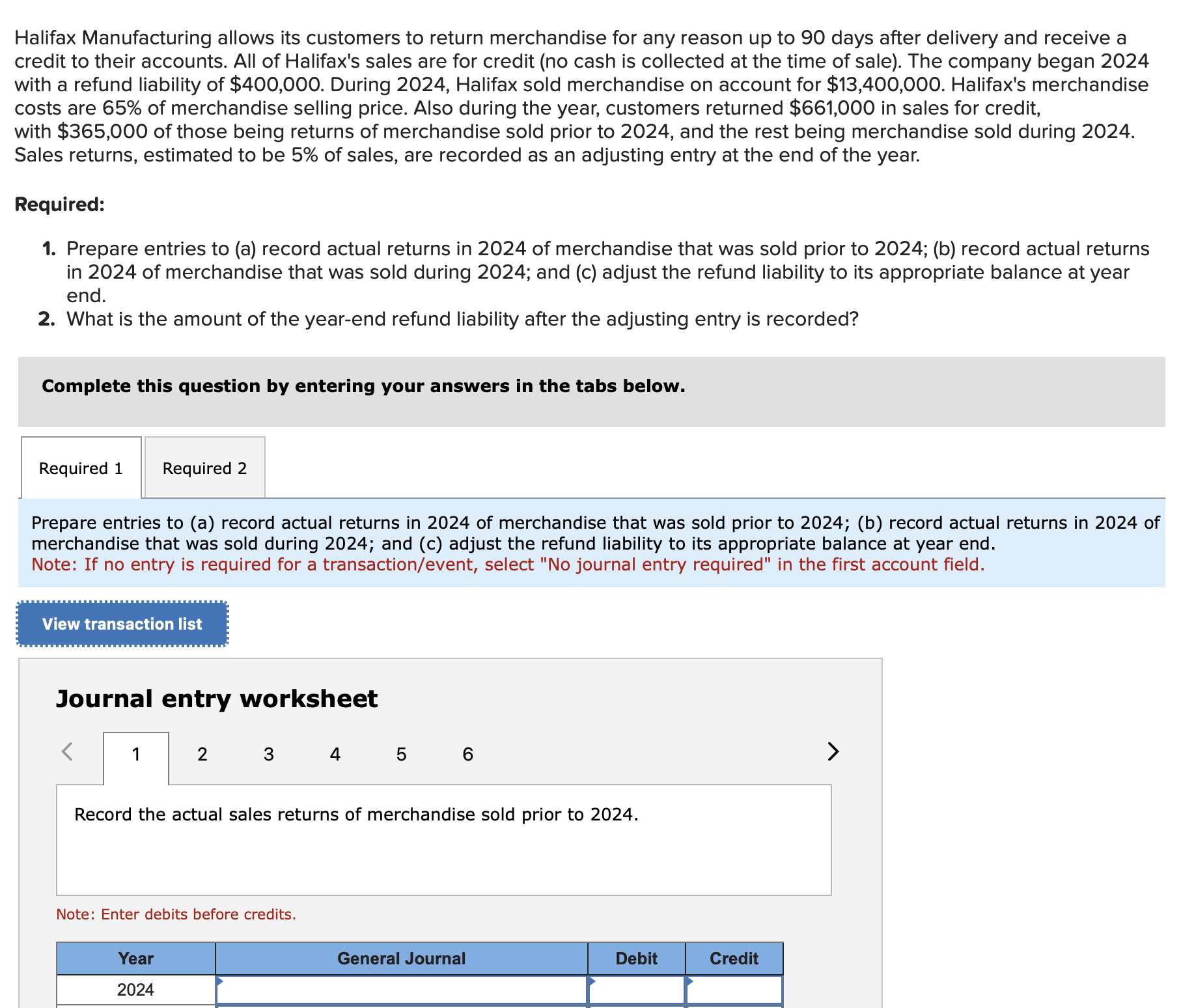 Solved Prepare entries to (a) record actual returns in 2024 | Chegg.com