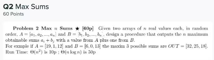 Solved Q2 Max Sums 60 Points Problem 2 Max nz Sums order, A | Chegg.com