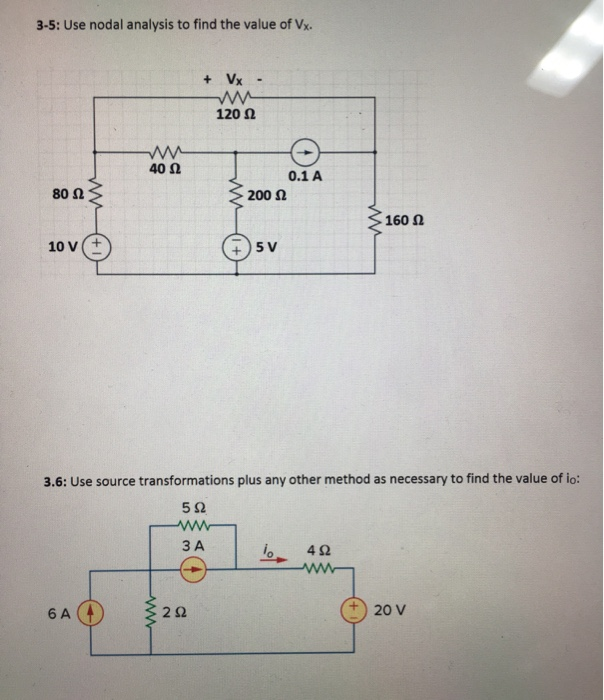Solved 3-5: Use nodal analysis to find the value of Vx. + Vx | Chegg.com