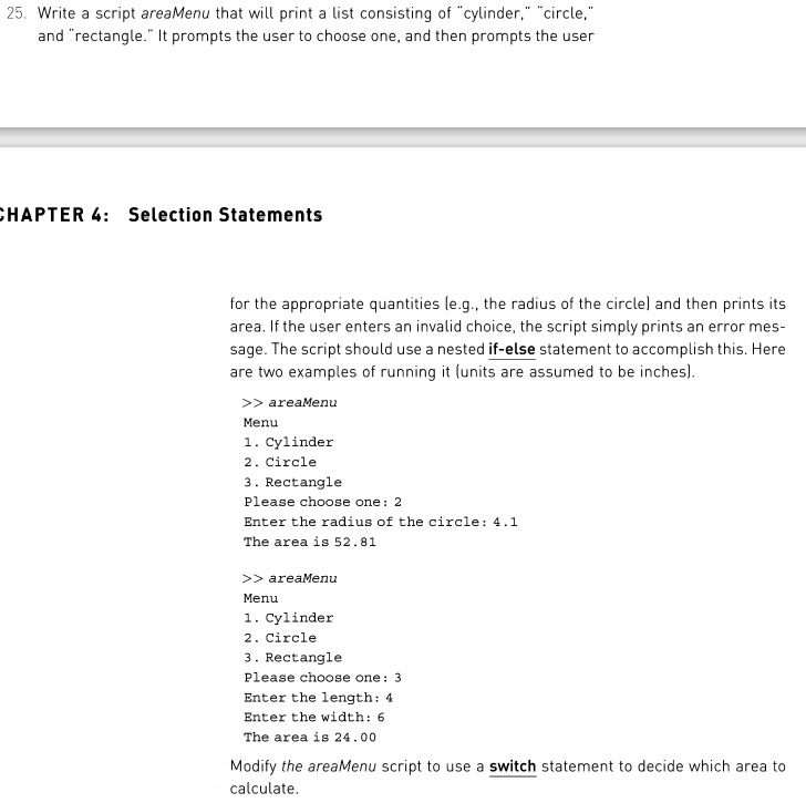Solved Matlab please and do the modify the areaMenu script | Chegg.com