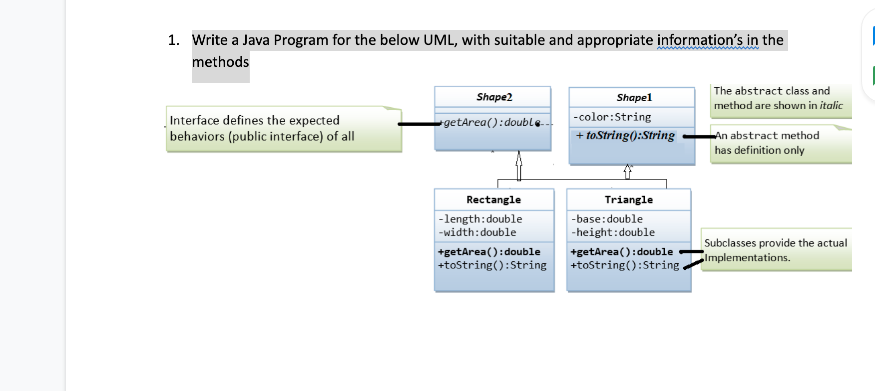 Solved Write a Java Program for the below UML, with | Chegg.com