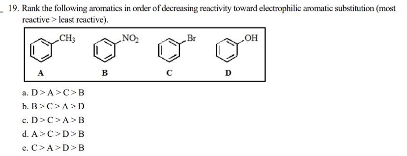 Solved - 19. Rank the following aromatics in order of | Chegg.com