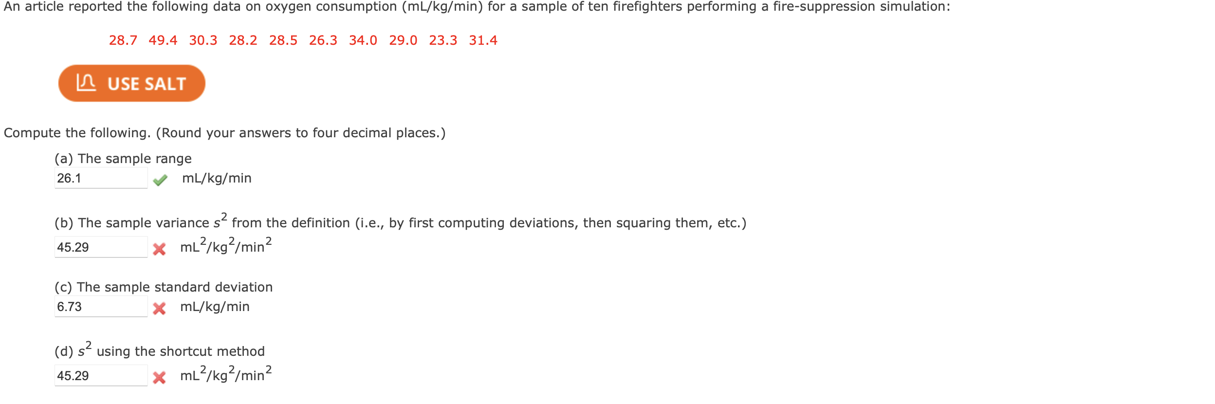 Solved An article reported the following data on oxygen | Chegg.com