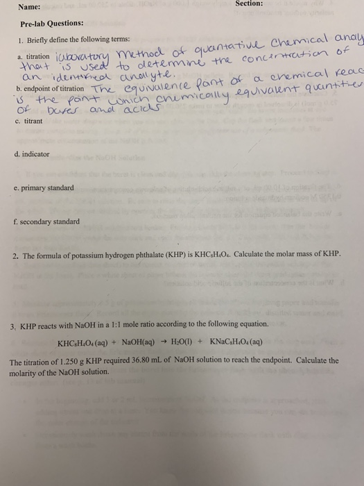 Solved Section: Name: Pre-lab Questions: 1. Briefly define | Chegg.com