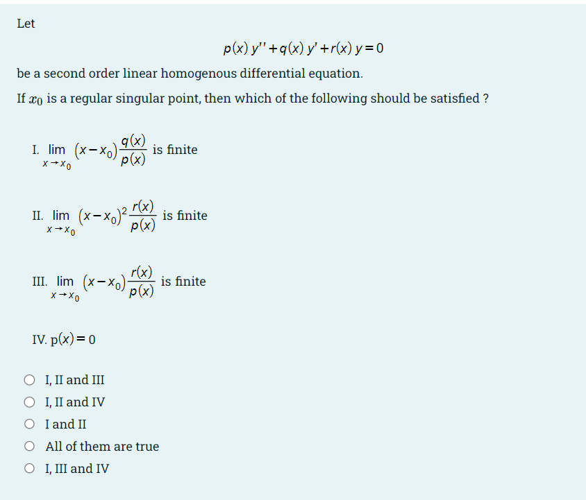 Solved Let p(x)y′′+q(x)y′+r(x)y=0 be a second order linear | Chegg.com