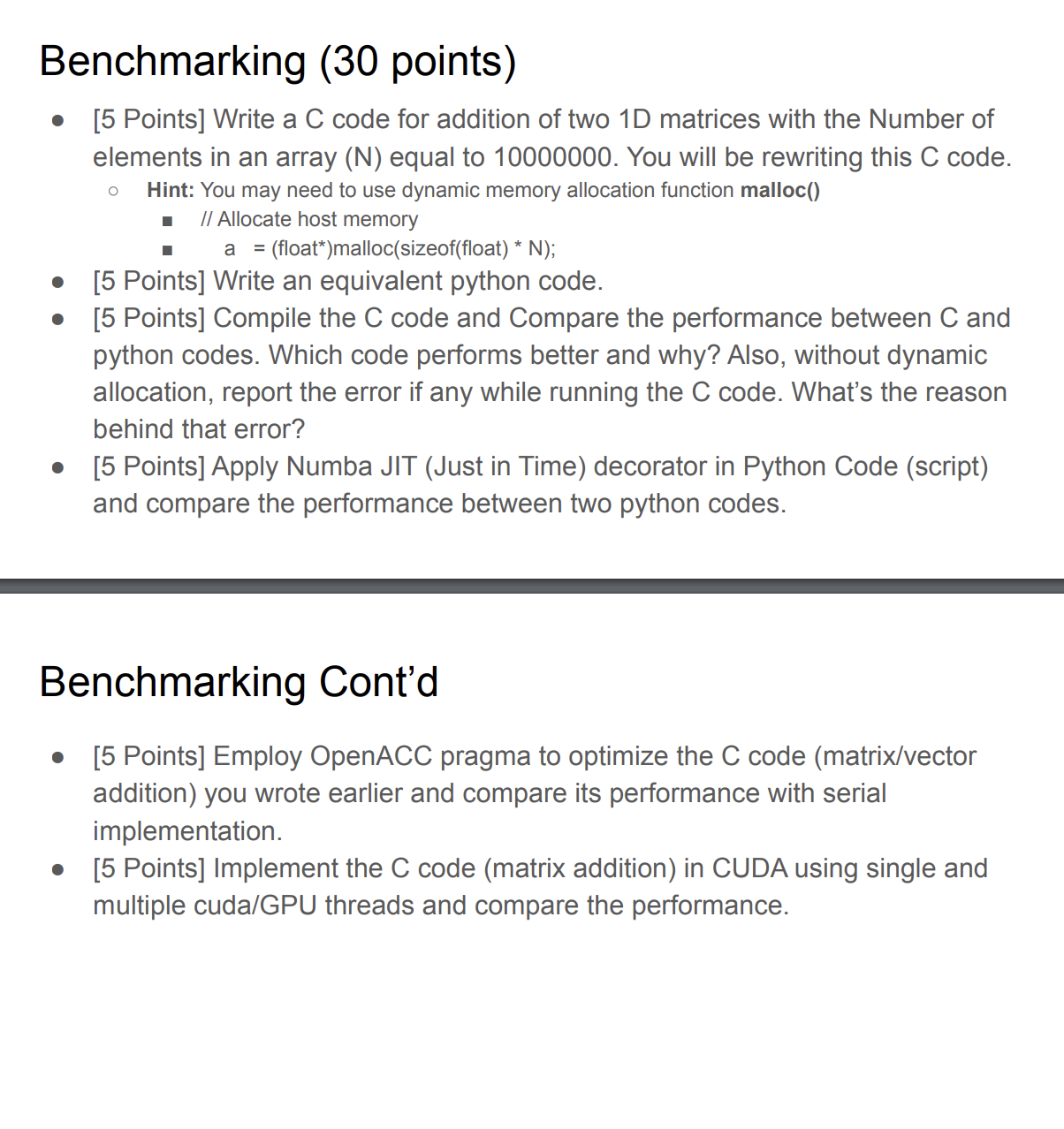 Solved Benchmarking (30 ﻿points) [5 ﻿Points] ﻿Write a C | Chegg.com