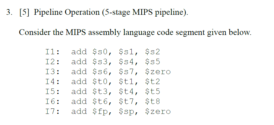 Solved 3. [5] Pipeline Operation (5-stage MIPS pipeline). | Chegg.com