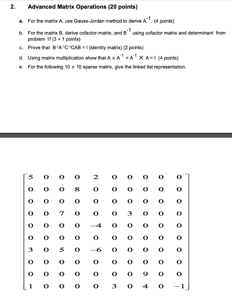 2.Advanced Matrix Operations (20 points) a. For the | Chegg.com