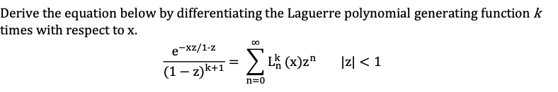 Solved Derive the equation below by differentiating the | Chegg.com