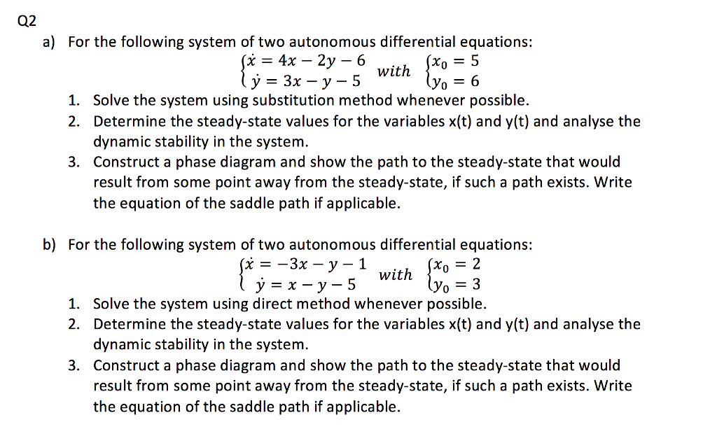Solved Q2 a) For the following system of two autonomous | Chegg.com