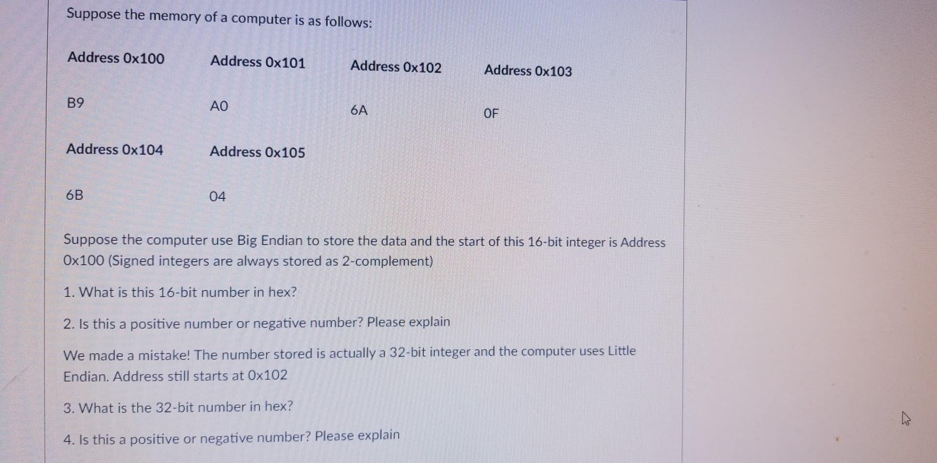Solved Suppose the memory of a computer is as follows: | Chegg.com