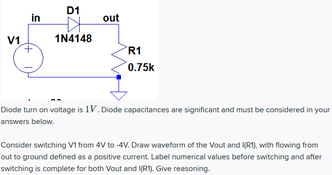 Solved D1 in out V1 1N4148 R1 0.75k Diode turn on voltage is | Chegg.com