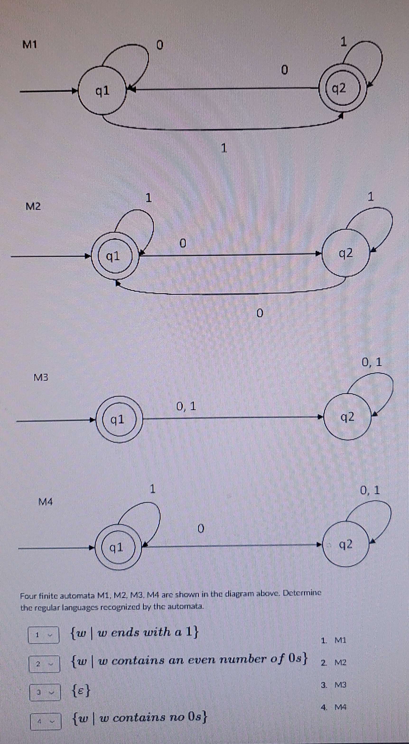 Solved Four finite automata M1,M2,M3,M4 are shown in the | Chegg.com
