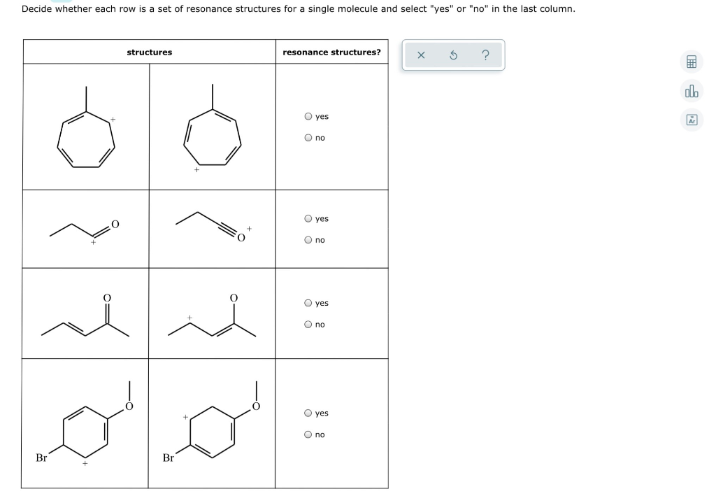Solved Decide whether each row is a set of resonance | Chegg.com